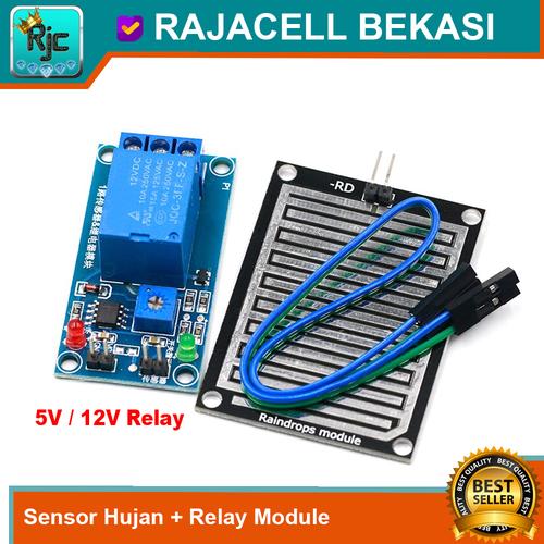 Jual Sensor Hujan + Relay Module Detektor Air Hujan Raindrops Detection ...