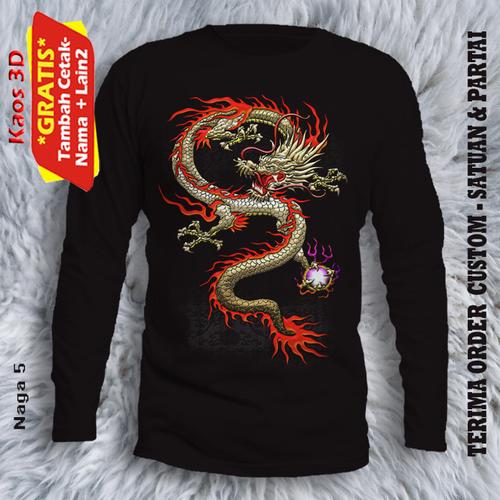 Jual Kaos 3D Gambar Naga Lengan Panjang Ukuran dewasa model Unisex - M ...