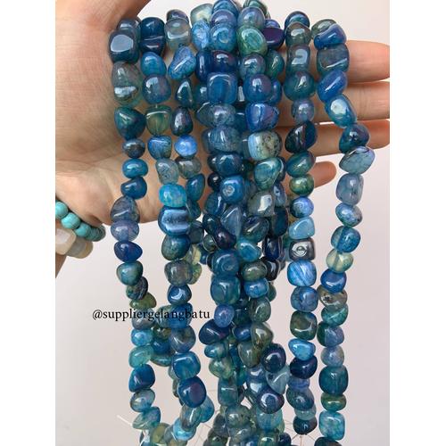 Jual manik Batu alam BLUE ONYX biru serat Beads 12 x 10mm bahan kerikil ...