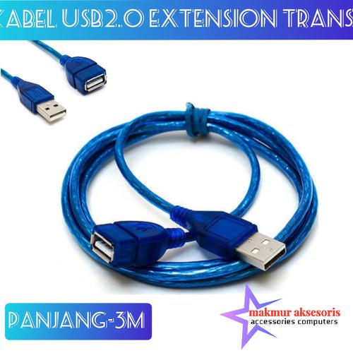 Jual Kabel USB 2.0 Extension 3 Meter Transparan Kabel Usb 2.0 Extension ...