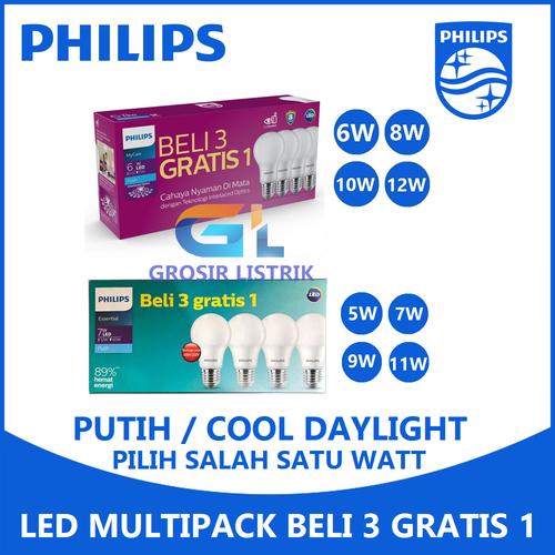 Jual Philips LED Paket Multipack Bulb 6W 8W 10W 12W Essential 7W 9W 11W ...
