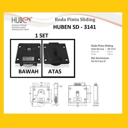 Jual Roda Pintu Sliding Huben SD 3141 Rel Alumunium Lemari Laci Geser ...