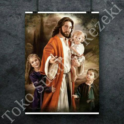 Jual Poster Dinding Yesus Bersama Anak Kecil Jesus Canvas Paper Kanvas ...