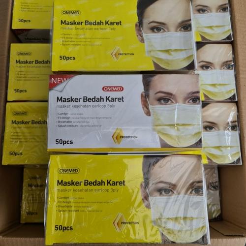 Jual masker medis earloop onemed kuning/ surgical mask onemed 3 ply isi ...