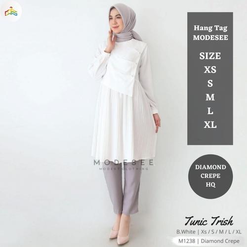Jual Modesee Tunik Putih Polos Wanita Muslim Trish Diamond Plisket ...
