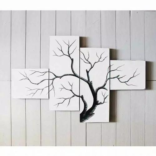 Jual HIASAN DINDING LUKISAN TANGAN SILUET HITAM PUTIH HOME DECOR ...