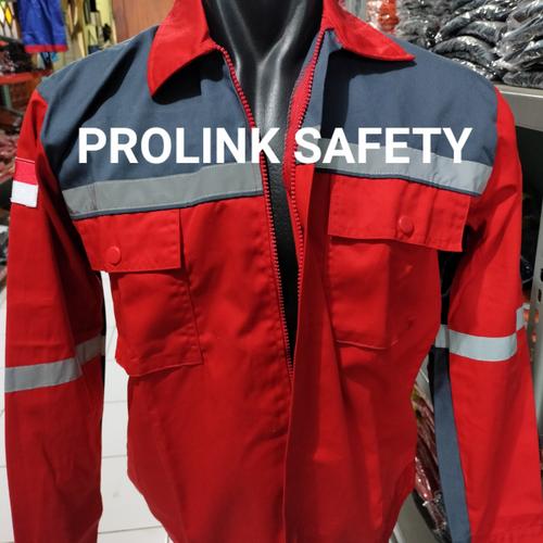 Jual RESLETING BAJU SAFETY MERAH ABU BERLOGO K3 BENDERA DRILL - S - Kab ...