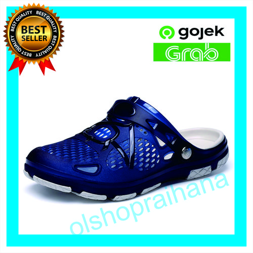 Jual Sandal sepatu pria slip on sendal cowo kekinian murah - Biru, 38 ...