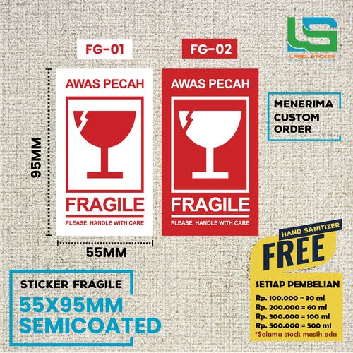 Jual STICKER FRAGILE , LABEL FRAGILE , STIKER FRAGILE 55X95MM - 300 PCS ...