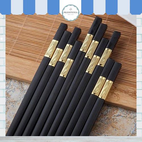 Jual Sumpit Hitam Bahan Alloy 1 Set 10 Pasang Chopstick Family Dining ...