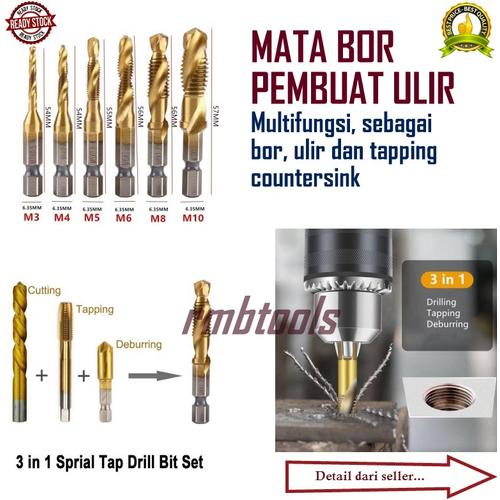 Jual Mata Bor Pembuat Ulir Drat M3 - M10 6Pcs Drill Tap Set Countersink ...