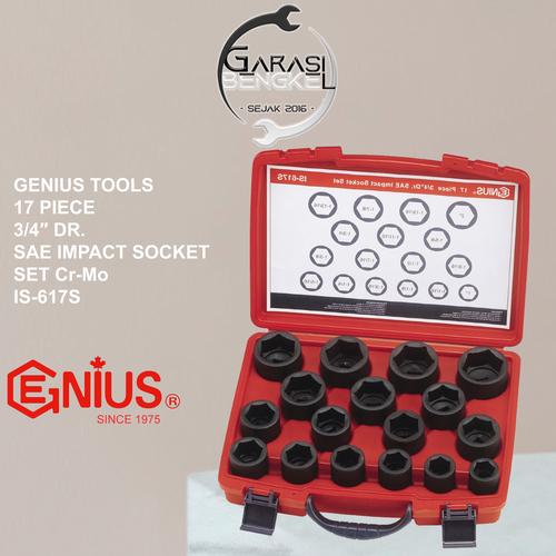 Jual Impact Socket Set 17pcs 3/4 Inch SAE Genius Tools Impact Shock set ...