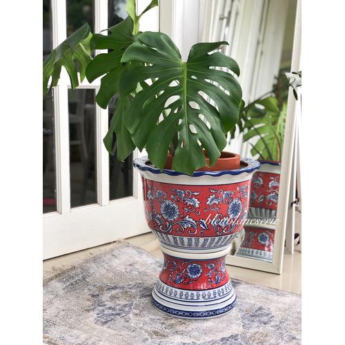 Jual Pot tanaman keramik merah biru putih 14inch + stand - Jakarta ...