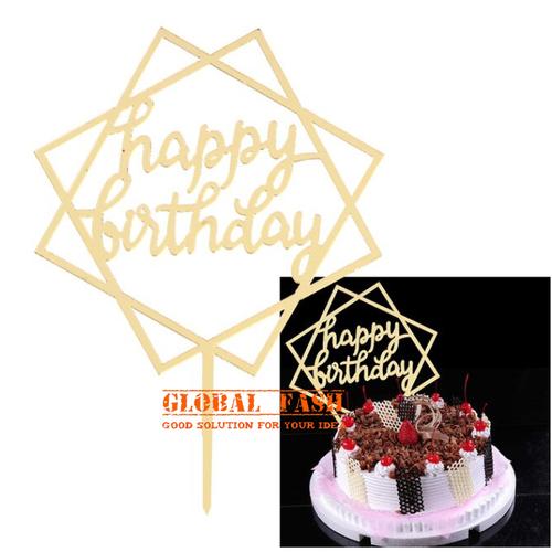 Jual Topper cake akrilik kotak JUMBO / Cake Topper Happy Birthday gold ...
