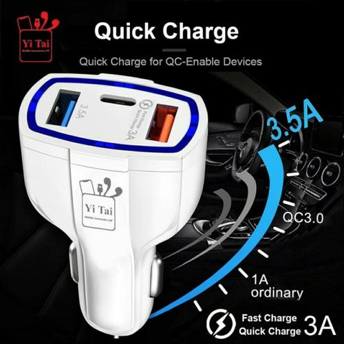Jual SAVER MOBIL - BATOK CHARGER MOBIL YI TAI 2USB + TYPE C QUICK ...