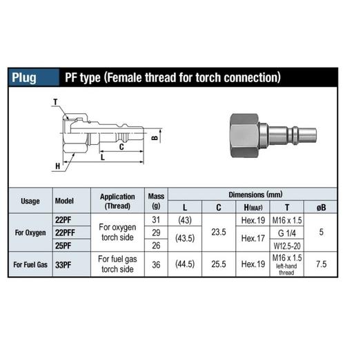 Jual 22PF Nitto Kohki Japan Plug Female Thread for Torch Connection ...