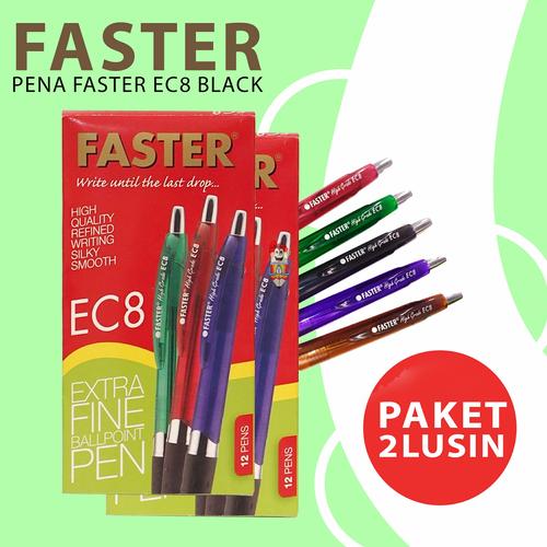 Promo PAKET HEMAT 2 lusin Pena Faster EC8 Black 0.7mm Retrack / cetekan ...