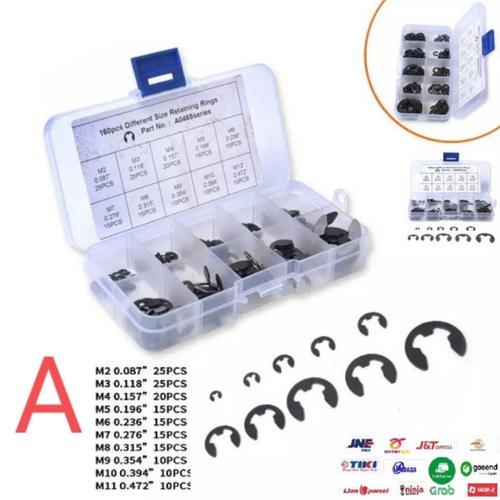 Jual 160Pcs E-Clip Retaining Snap Ring Assortment 2 3 4 5 6 7 8 9 10 12 ...