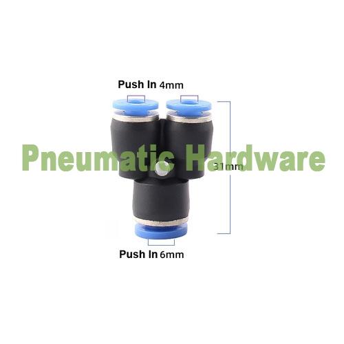 Jual Fitting pneumatic Y Type Yee Reduce selang 6 mm ke Ukuran 4 mm ...