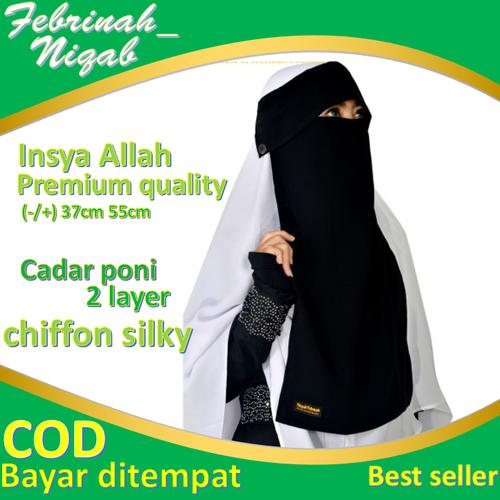 Jual cadar niqab poni kancing siffon silky premium 2 layer cadar modern ...