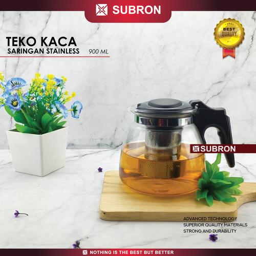 Jual SUBRON Teapot Glass Teko Kaca Teh Saringan Stainless 900 ml 1100ml ...