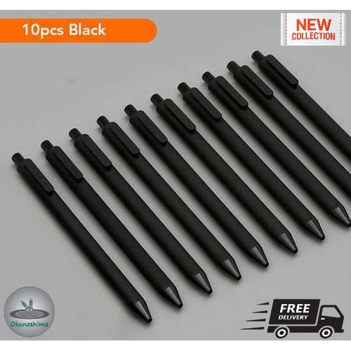Jual Black Ink Plastic Gel Ink Pen Pulpen Hitam Isi 10 pcs 0.5mm ...