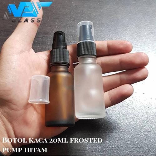 Jual botol kaca 20ml frosted pump hitam / botol kaca 20ml pump ...
