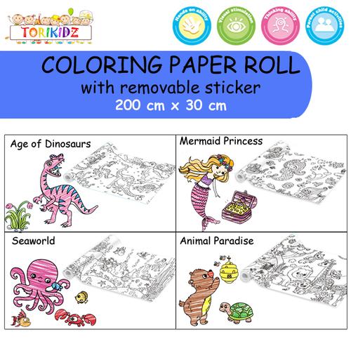 Jual Kertas Mewarnai Jumbo / Coloring Roll Paper with Removable Sticker ...
