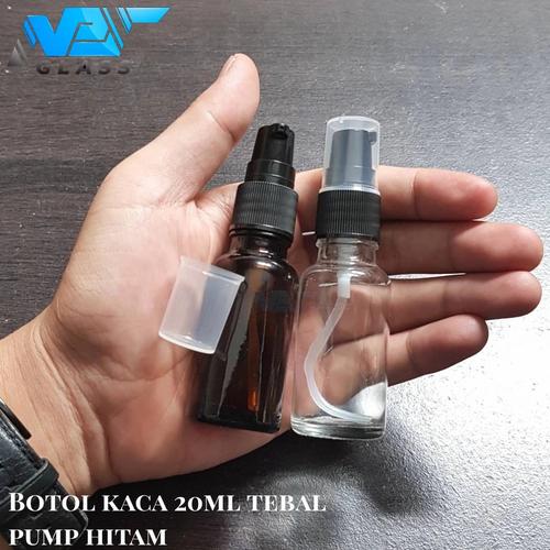 Jual botol kaca 20ml amber pump hitam /botol kaca 20ml tebal pump ...
