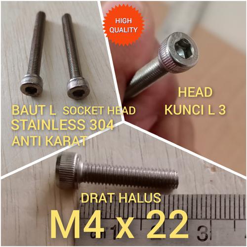 Jual Baut Socket 4mm x 22mm baut L M4 stainless 304 baut soket Anti ...