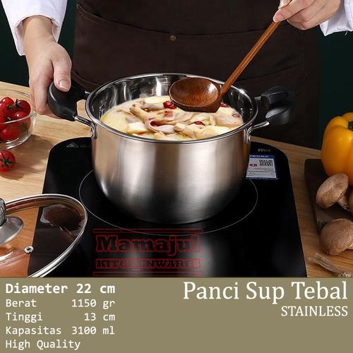 Promo Panci Sup 22cm Stainless Tebal Tutup Kaca - High Quality Soup Pot ...