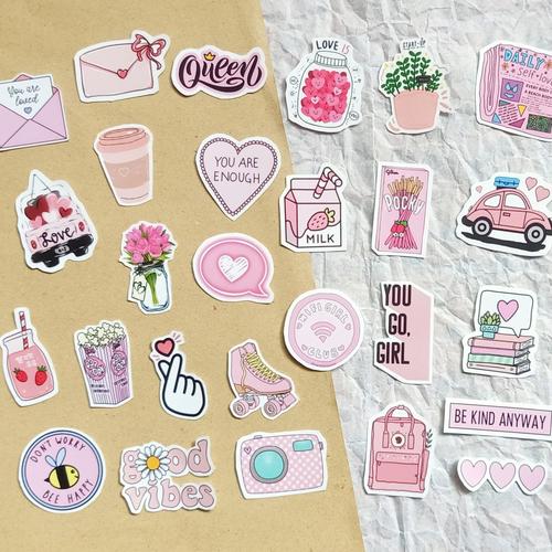 Jual NEW STICKER AESTHETIC TEMA WARNA PINK PART.2 BAHAN VINYL TAHAN AIR ...