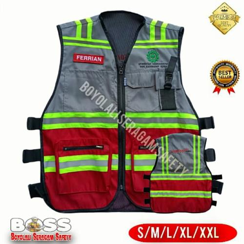 Jual ROMPI SAFETY VEST KOMBINASI MERAH ABU FREE LOGO K3 DAN BENDERA - S ...