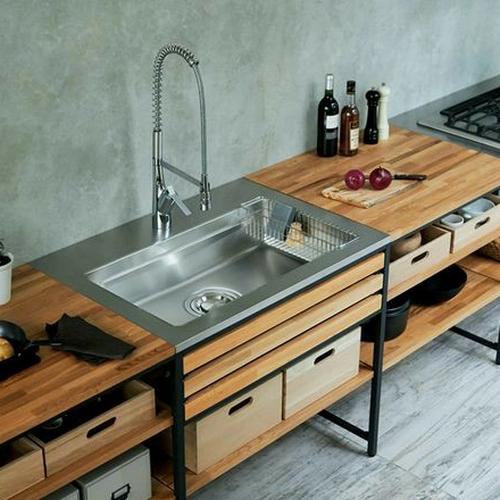 Jual custom industrial kitchen kabinet / kitchen set solid wood rangka ...