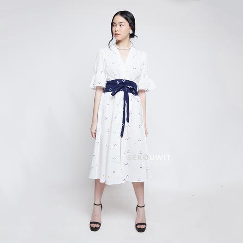 Jual EUGENIA Batik Jumputan Botton-Down V Neck Midi Dress Sèkouwit ...