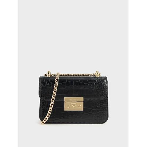 Jual TAS CK CROCO EFFECT CHAIN STRAP CROSSBODY - CK117 - BLACK MATTE ...