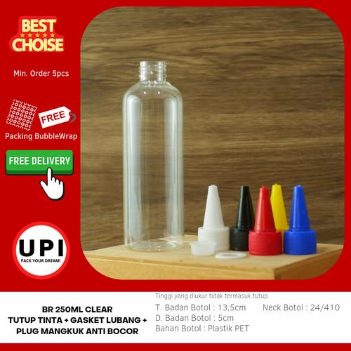 Jual BOTOL TINTA 250ML / BOTOL PET BR 250ML CLEAR & TUTUP TINTA (MIX ...