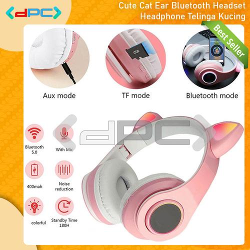 Jual Headset Cute Cat Ear Bluetooth Headphone Telinga Kucing Pink ...