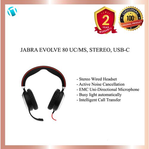 Jual JABRA EVOLVE 80 UC/MS, STEREO, USB-C (7899-823-189)(7899-829-289 ...