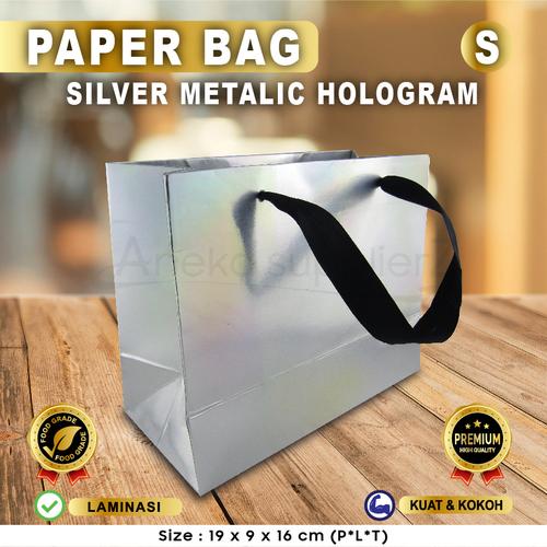 Jual Paper Bag Silver - Paper Bag Silver - Paper Bag Hologram |19x9x16 ...