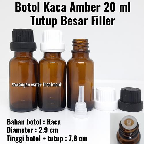 Jual Botol Kaca 20ml Amber Tutup Besar filler/Botol Kaca 20ml Tebal ...