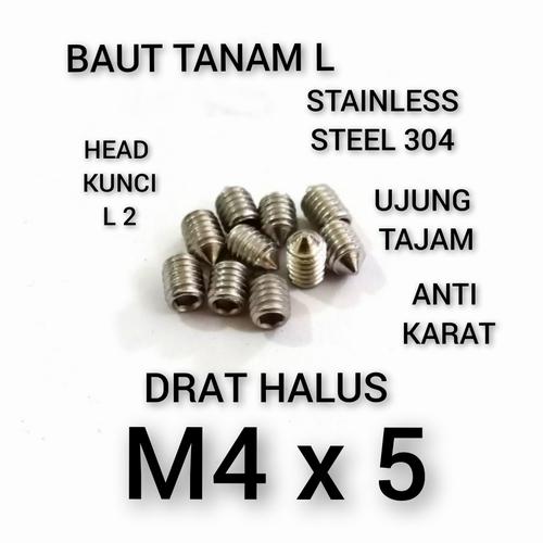 Jual 1PCS BAUT TANAM M4 x 5 SS 304 BAUT L / Inbus 4mm UJUNG TAJAM ...