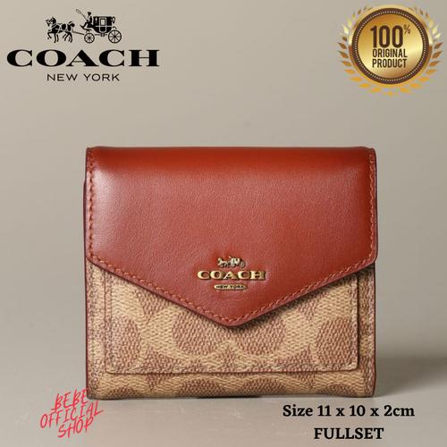 Jual [ORIGINAL] COACH Small Wallet In Colorblock Signature Canvas Tan ...