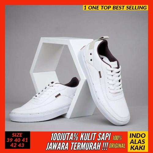 Jual Sepatu Kets Putih Sneakers Pria Kulit Ori INDO AK X FANS FULL ...