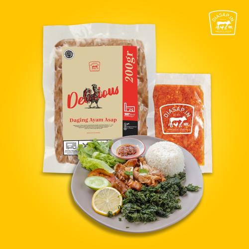 Promo SEI AYAM Frozen / Daging Ayam Asap DIASAPIN 200gr + 1 Sambal 50gr ...