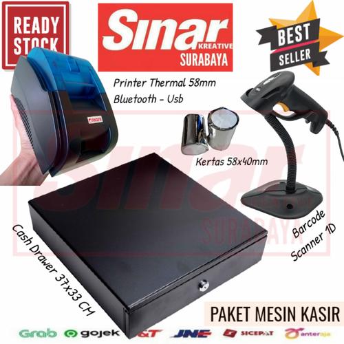 Jual PAKET MESIN KASIR PRINTER THERMAL 58mm + CASH DRAWER + BARCODE ...