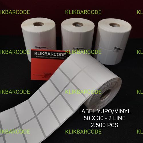Jual Label Sticker Barcode YUPO 50 X 30 MM 2 Line CORE 1" gap 3mm 2500 ...