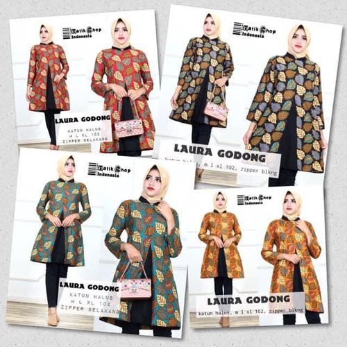 Jual Dress Laura Godong Batik Belah Santika Daun Warna Halus Modern ...