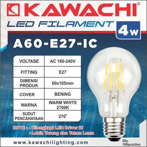 Jual Kawachi Bola lampu Filament LED 4 Watt E27 KUNING CAFE RESTORAN ...