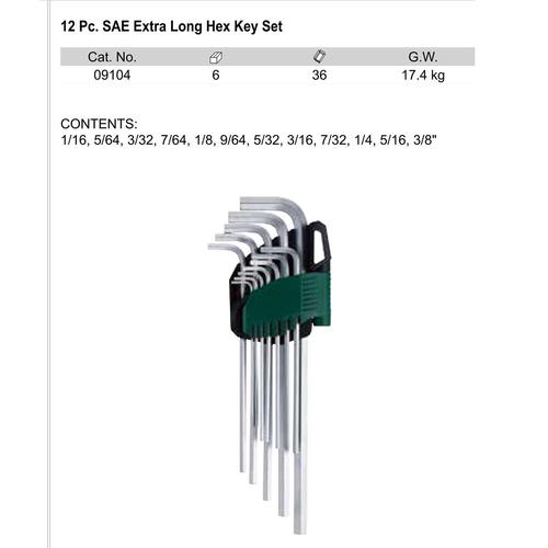 Jual 09104 Kunci L Set 12Pcs Extra Long Hex Key Set (Inchi) SATA TOOLS ...